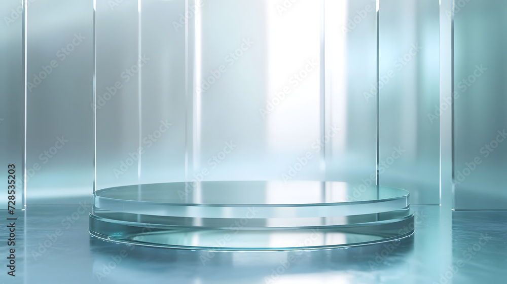 transparent glass podium with mirror coating at the bottom of the ...