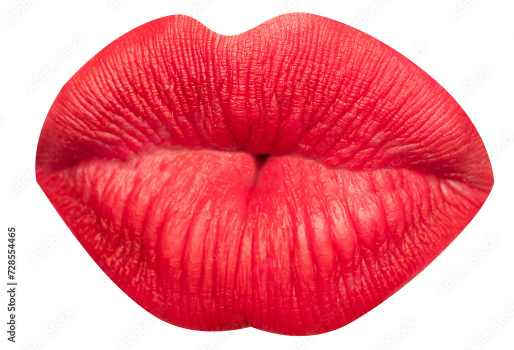 Closed female mouth with pink lipstick showing kissing lips isolated ...