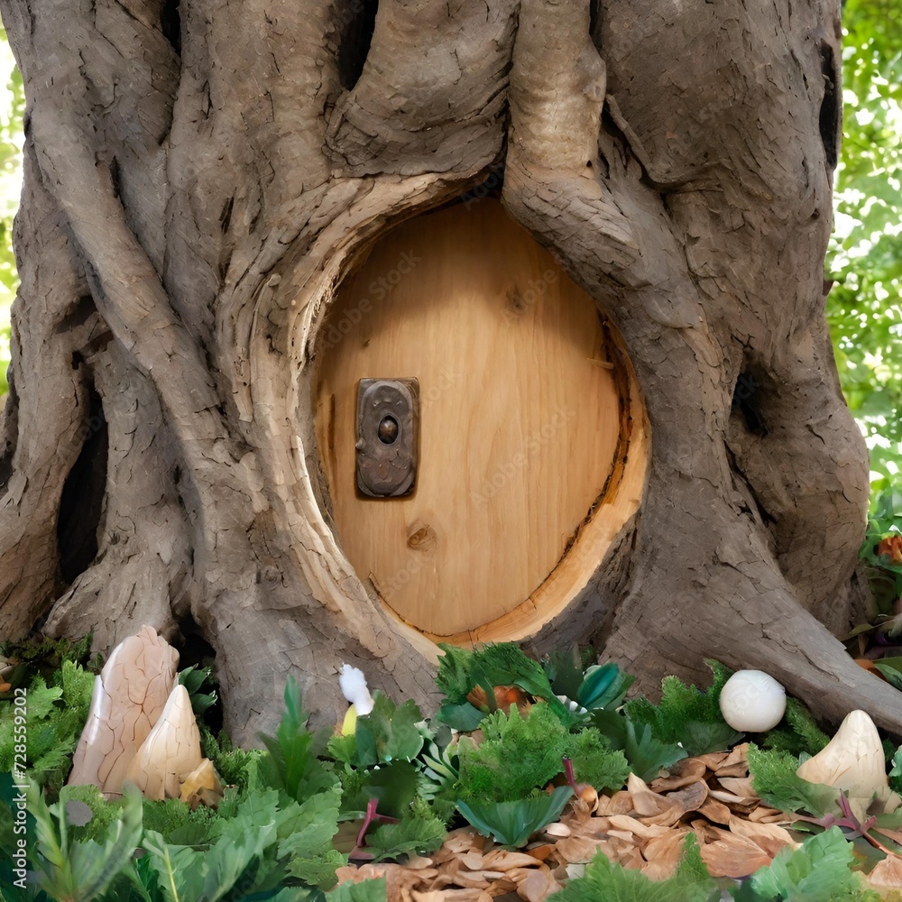 Image showcasing a hidden doorway in an ancient tree trunk, leading to ...