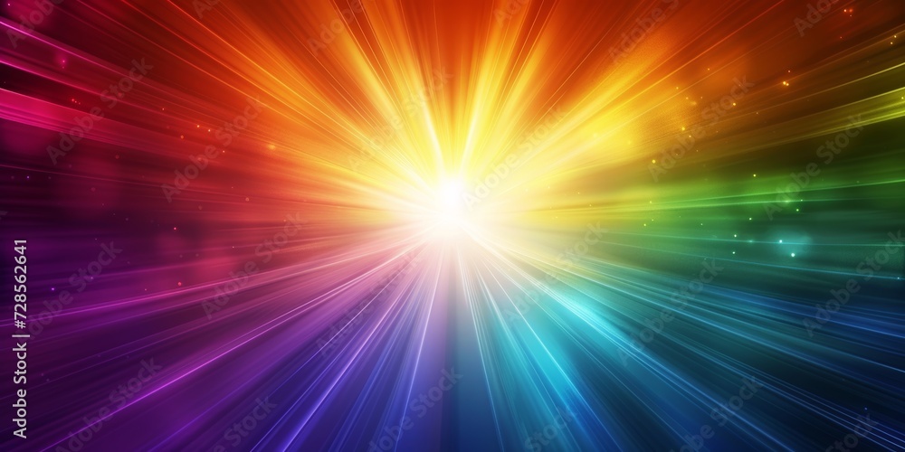 Healing light spectrum, with radiant beams of light in various colors ...