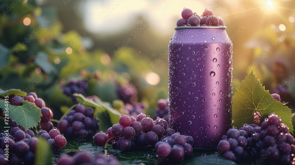 Mockup aluminum water grapes can with water droplet on surface can with ...