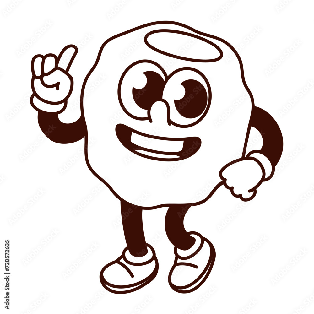 Groovy cartoon monochrome chufa character with finger up. Funny retro ...