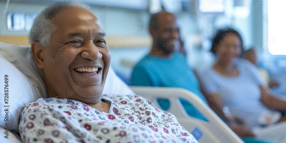 Elderly Patient Laughing with Family During Hospital Visit Stock Photo ...