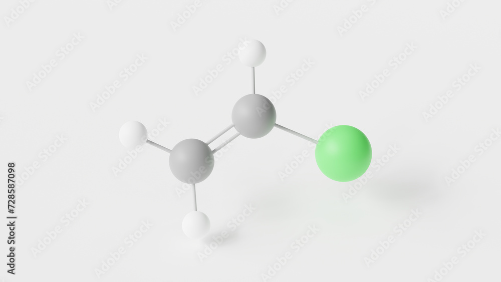 polyvinyl chloride molecule 3d, molecular structure, ball and stick ...