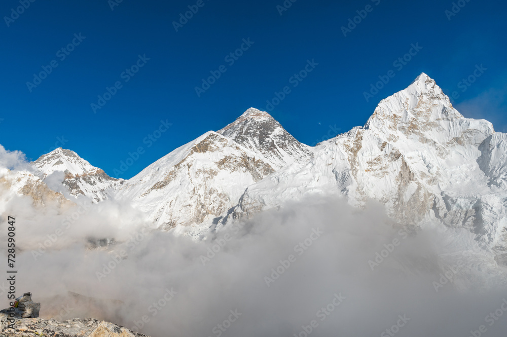 View of Mount Everest, Lhotse, Nuptse, Changtse at sunset from Kala ...