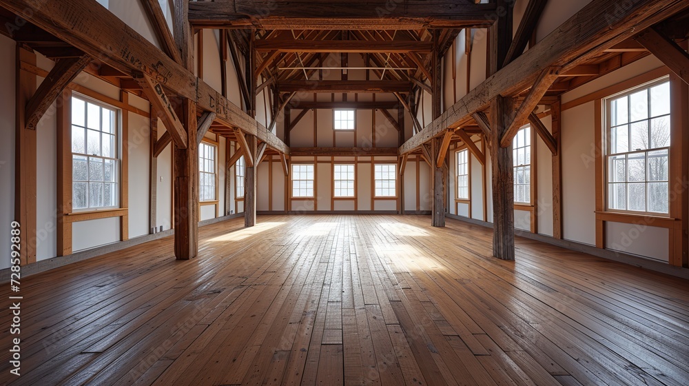Rustic Elegance: Barn-Inspired Empty Room with Wooden Beams, Plank ...
