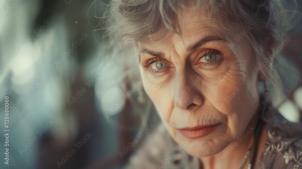 bitter unhappy old woman, grandma, caucasian, gray hair, sad fac Stock ...