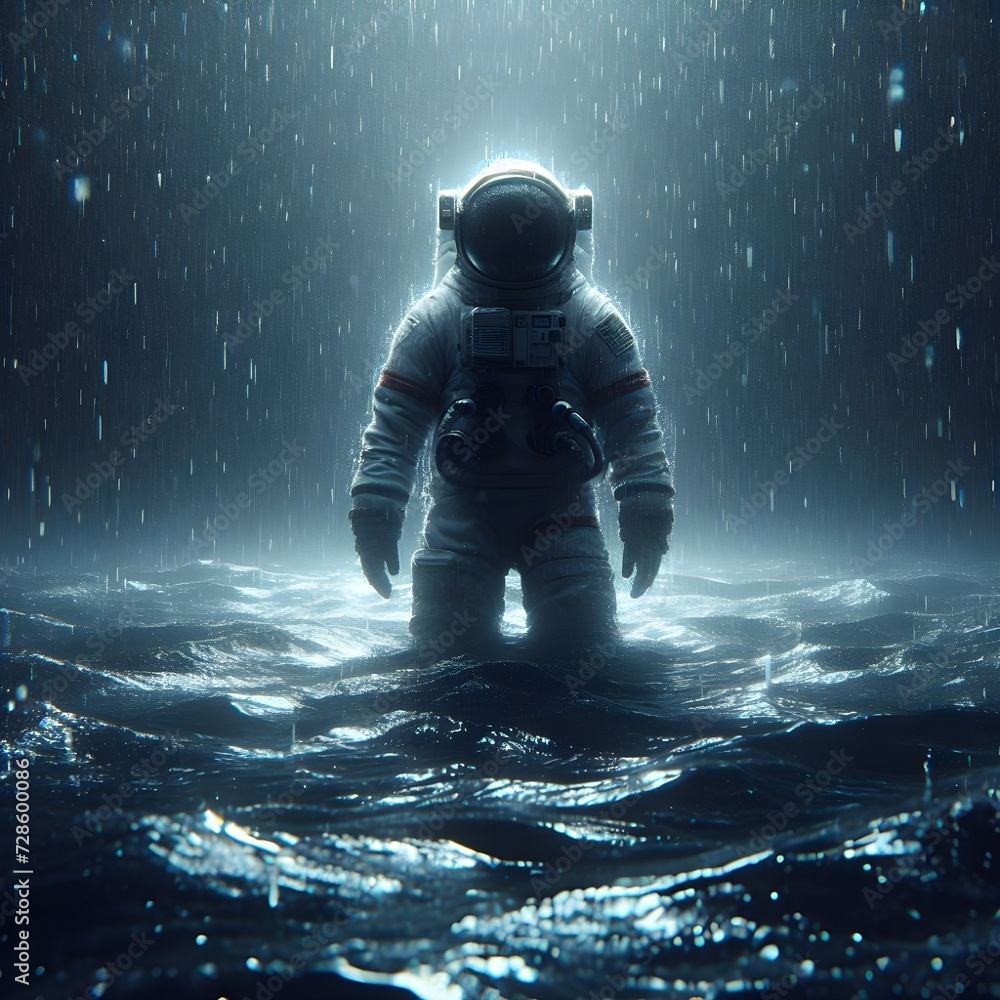 An astronaut floating in the ocean showing loneliness and darkness, 4k ...