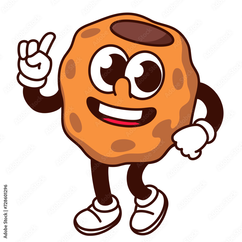 Groovy cartoon chufa character with finger up. Funny retro tiger nut ...