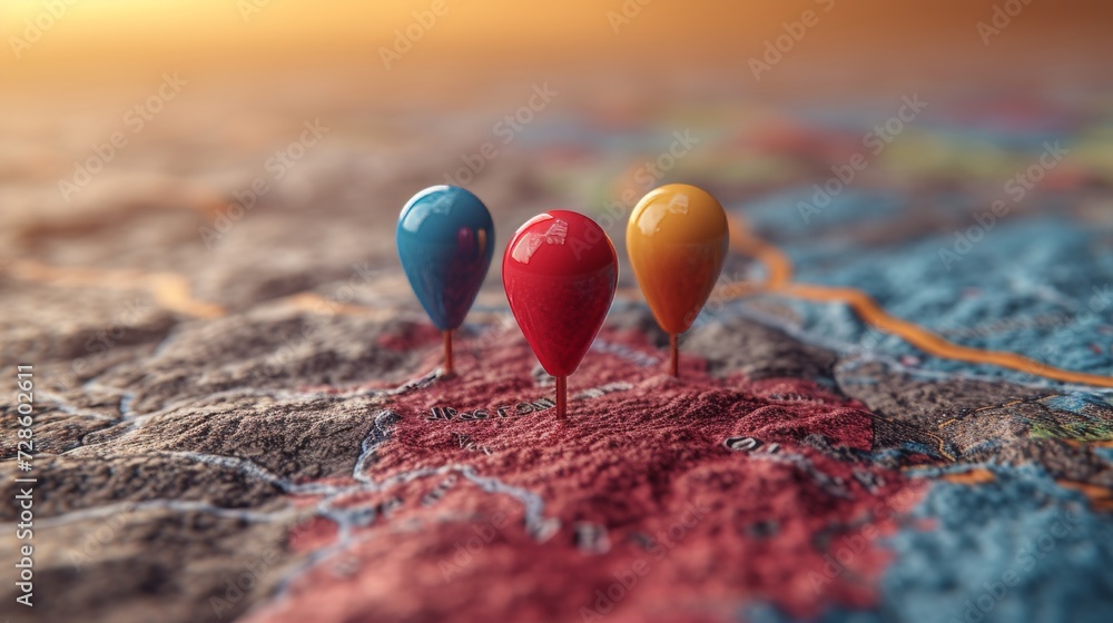 Isolated vector icon of three pins, abstract vector three pins icon ...