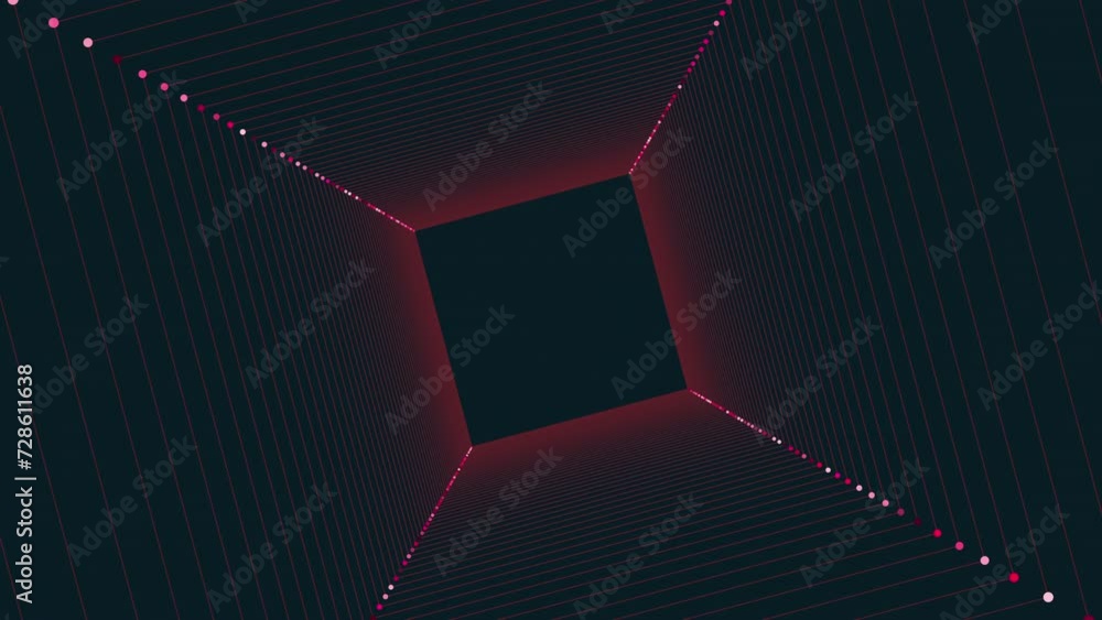 An optical illusion of a 3D cube made from red and black lines. The ...