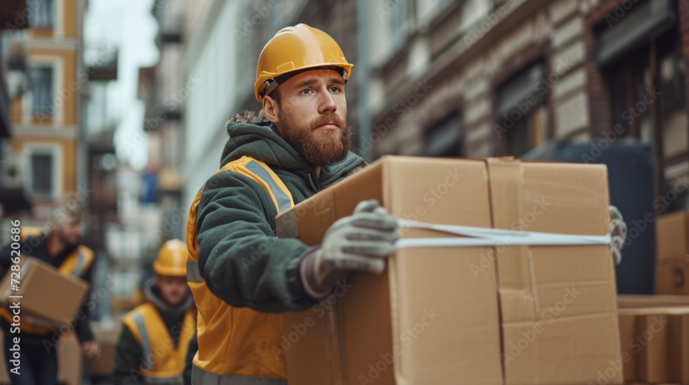 Strong movers effortlessly lifting heavy furniture, showcasing their ...