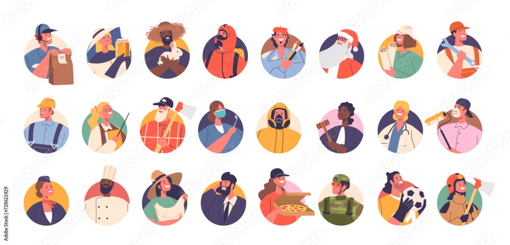 Profession Avatars Set, Diverse Collection Digital Character Portraits ...