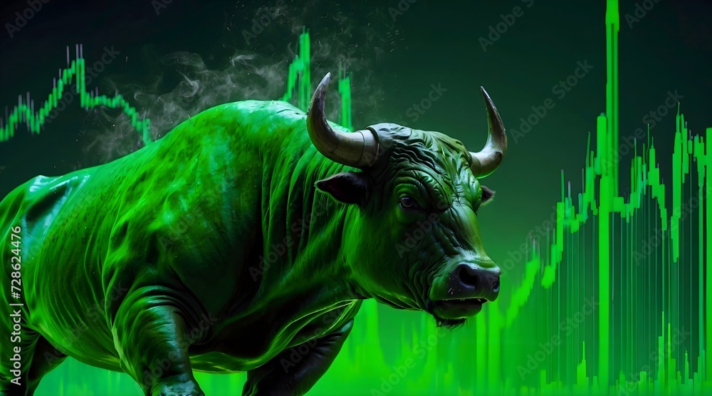 bull in the green chart background, the bull market Stock Illustration ...