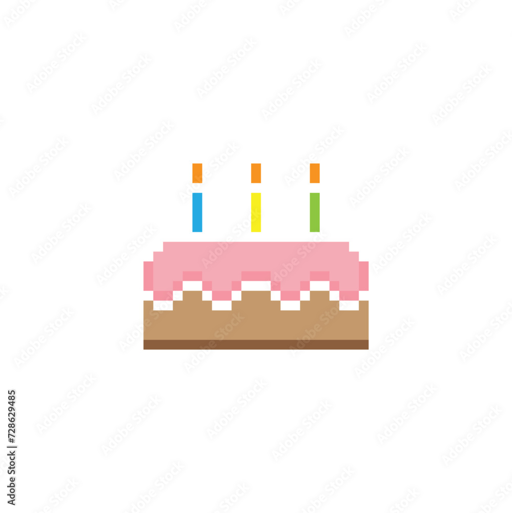 cake icon 8 bit, pixel art dessert birthday cake icon game logo. Stock ...