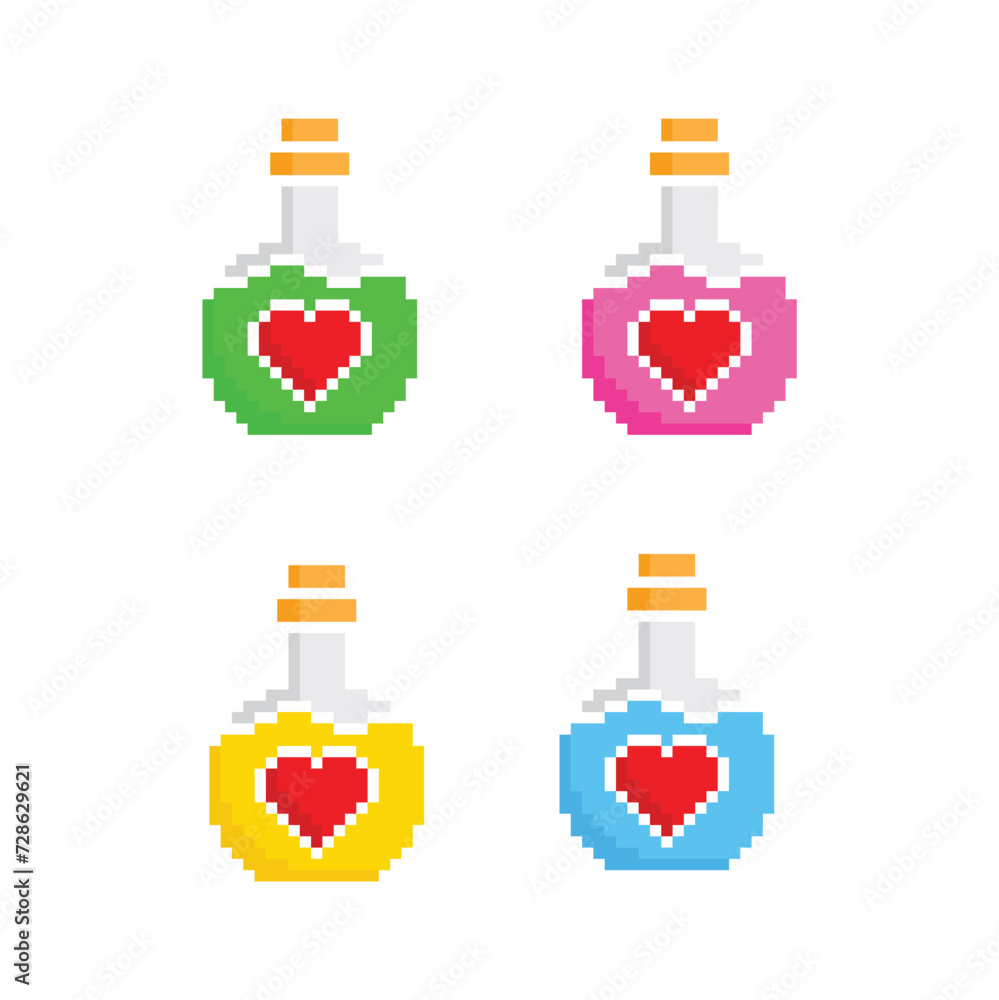 pixel health love potion icon vector element for 8 bit game heart mana ...