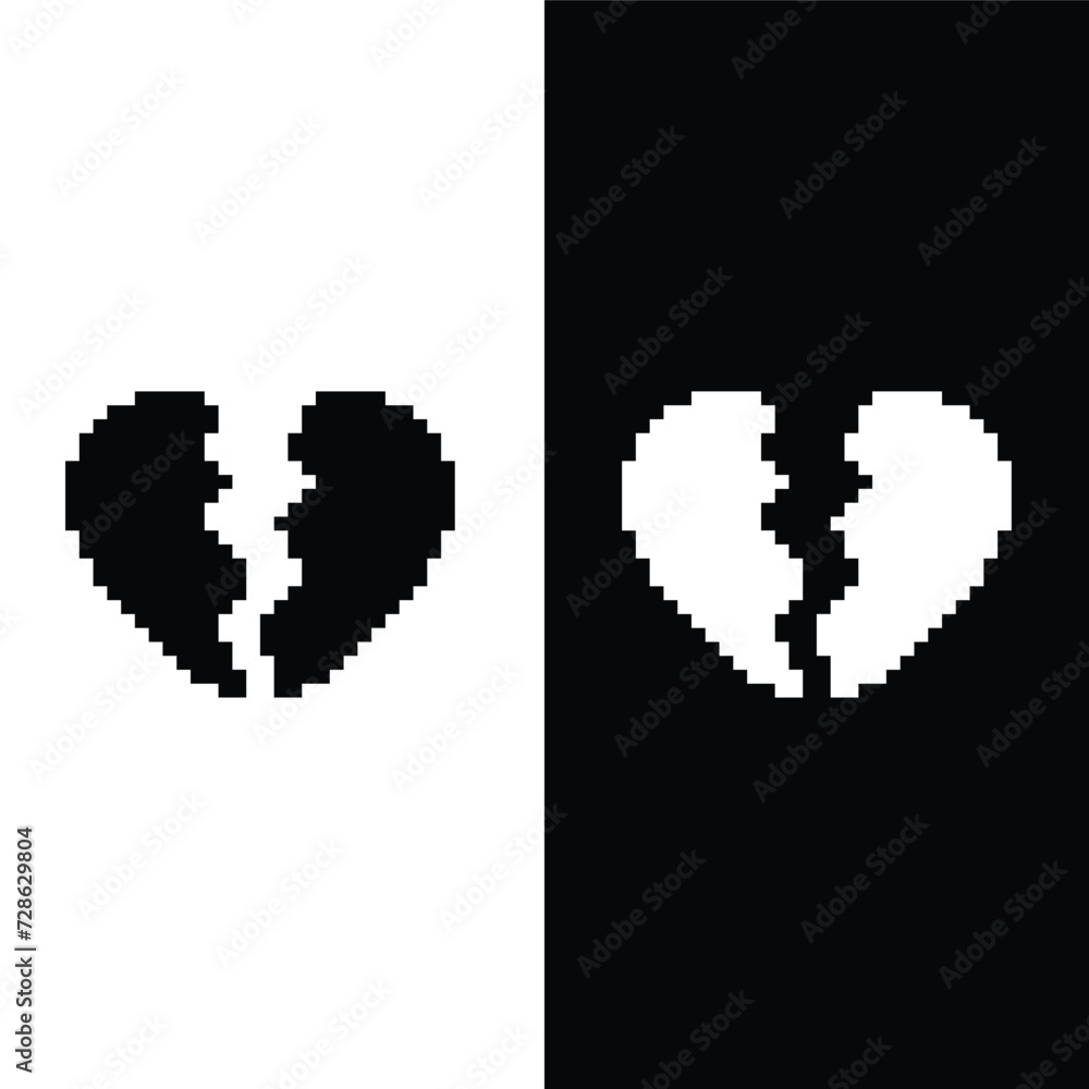 pixel broken heart icon. Vector pixel art separated heart 8 bit game ...