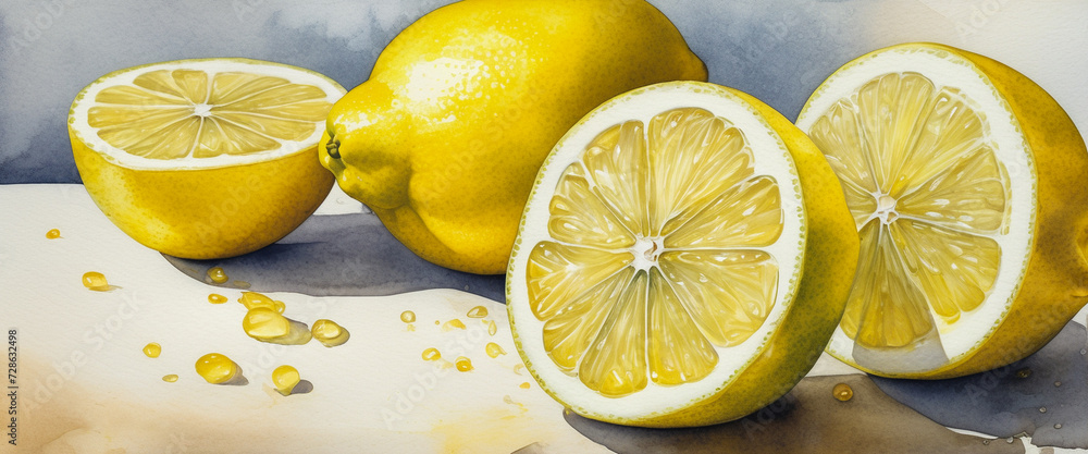 Ripe lemon. Lemon cut in half. Cross section of a lemon. Fruit ...