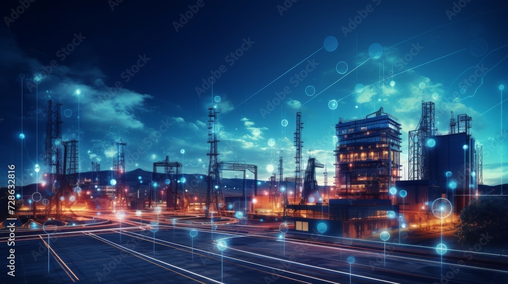 Modern factory, communication network. Telecommunication. IoT, Internet ...