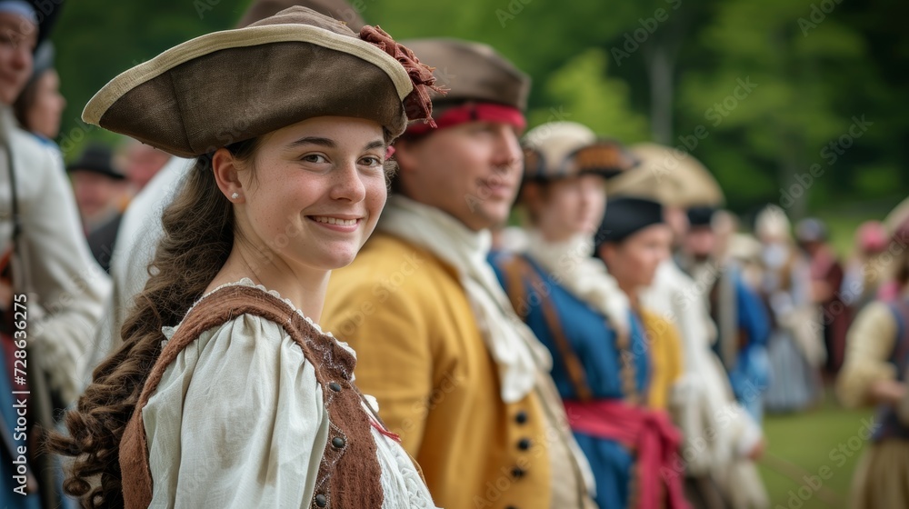 Group in Victorian-era attire participating in a historical reenactment ...