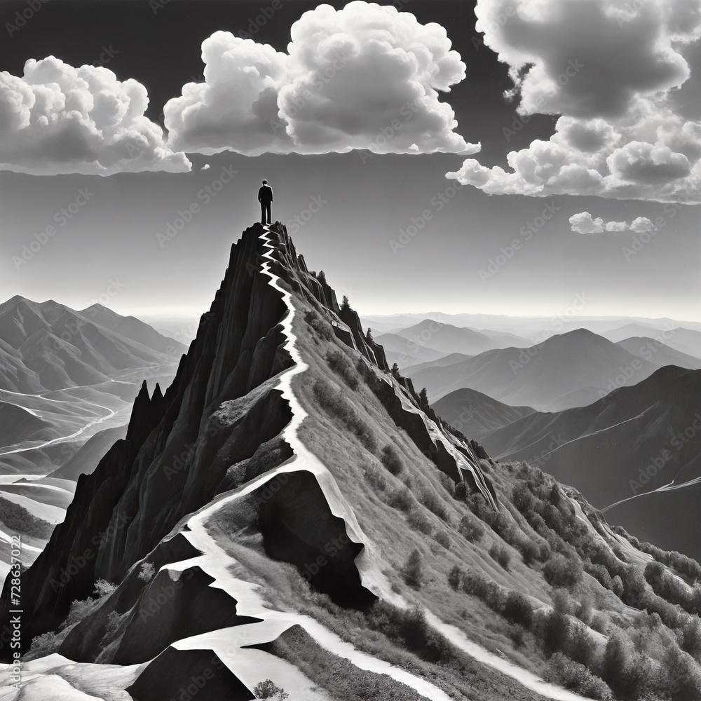 ai generated climbing picture, A man has reached the highest point of ...