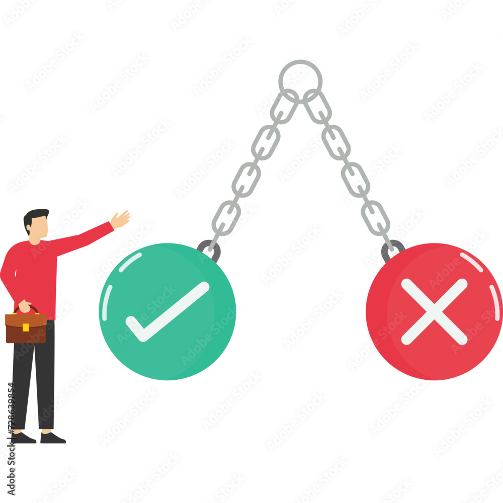 Pros and cons concept, businessman holding big pros and cons, right and ...