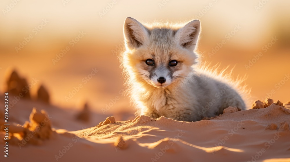 Charming little fluffy desert fox Fenech in the Sahara Desert Stock ...