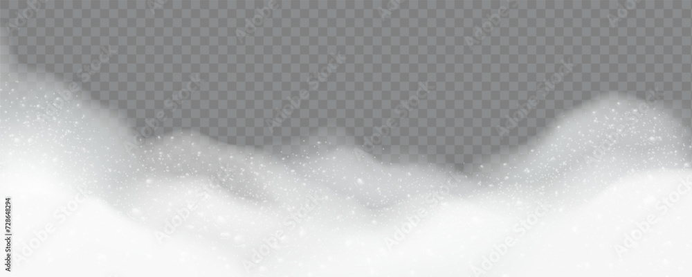 soap suds, realistic white airy soap foam with bubbles on transparent ...