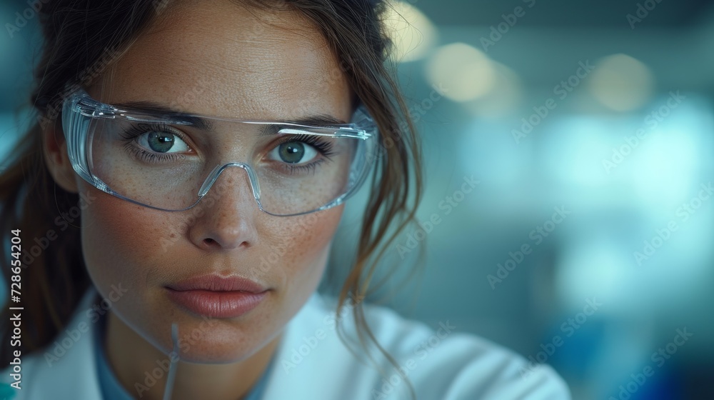 Medical Scientist in White Coat and Safety Glasses Examines Testing ...