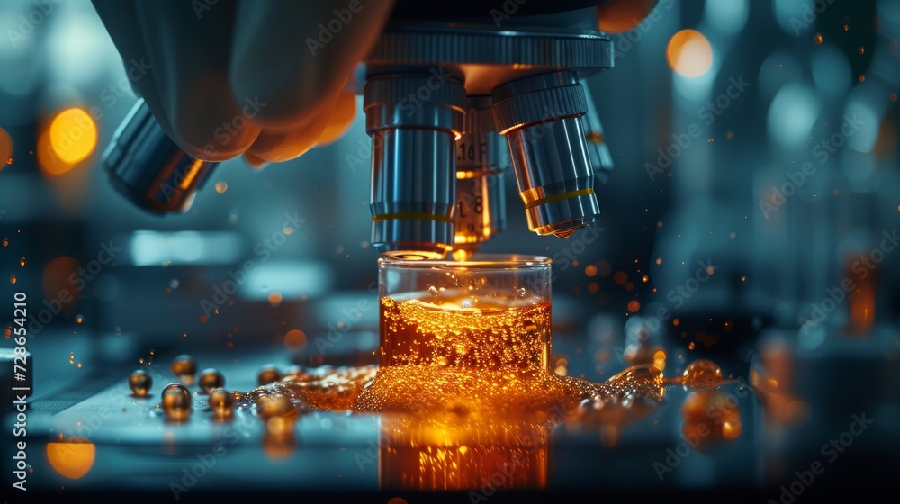 Photograph of a scientist holding a micropipette and mixing chemical ...