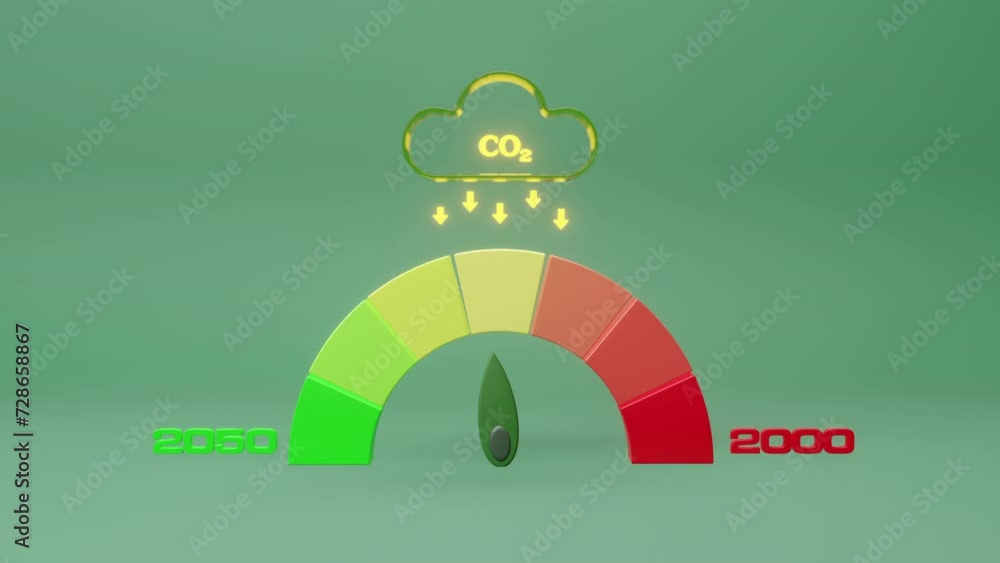 3D Digital dashboard of CO2 level gauge show reduce emission by 2000 to ...