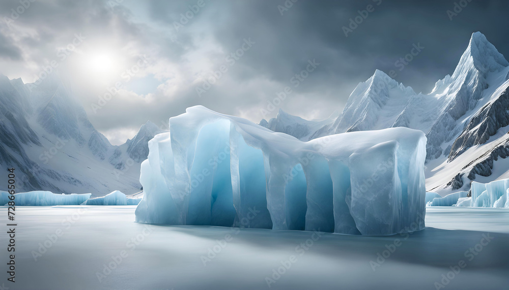 Abstract Ice background with podium, iceberg in ocean, cold winter ...