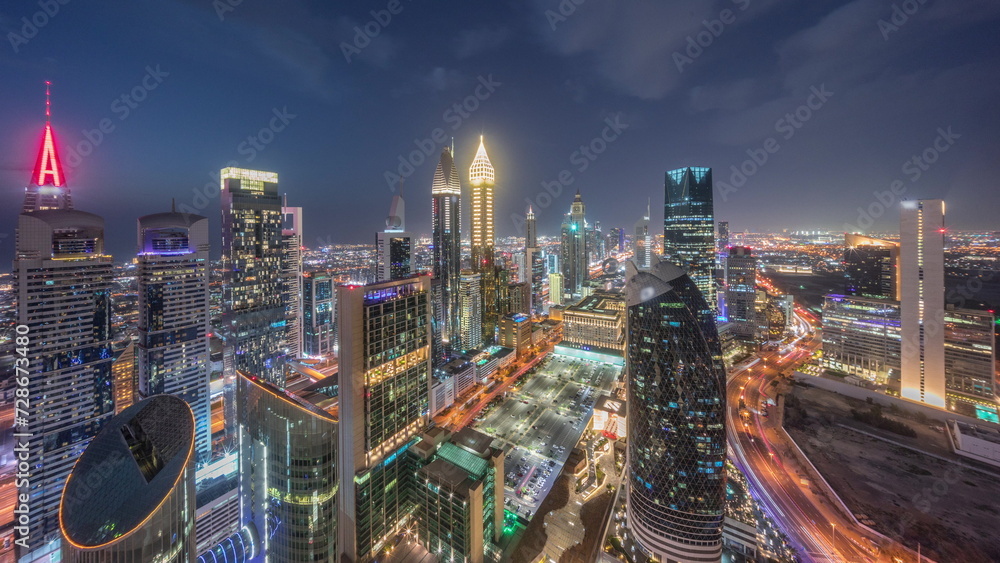Skyline view of the high-rise buildings on Sheikh Zayed Road in Dubai ...