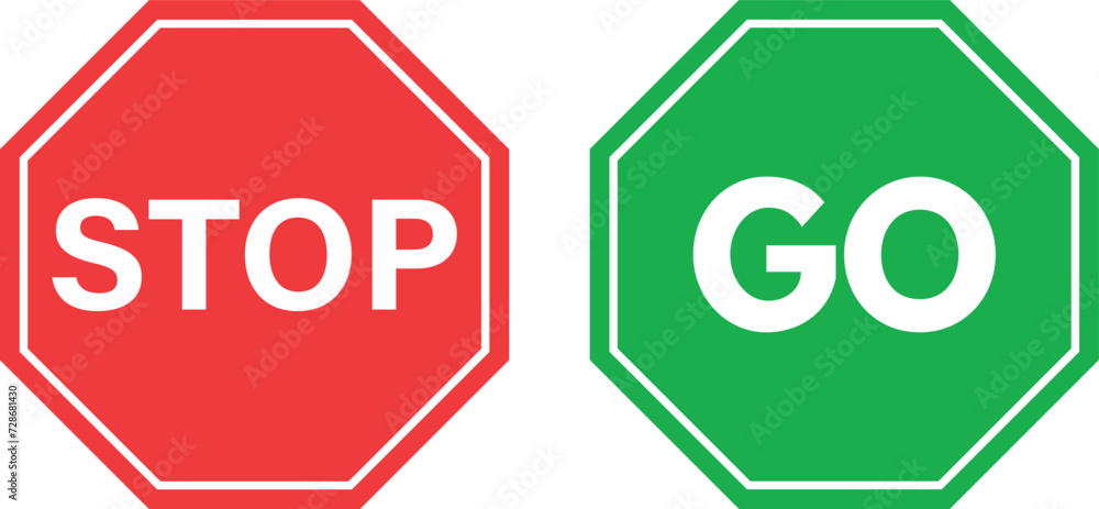 Stop and go sign set . Red stop road sign with Go symbol isolated on ...