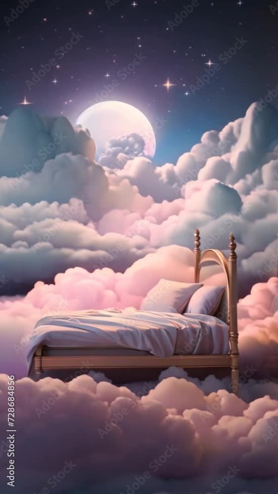 Video Stock Dreamlike scene animation with a large bed featuring two ...