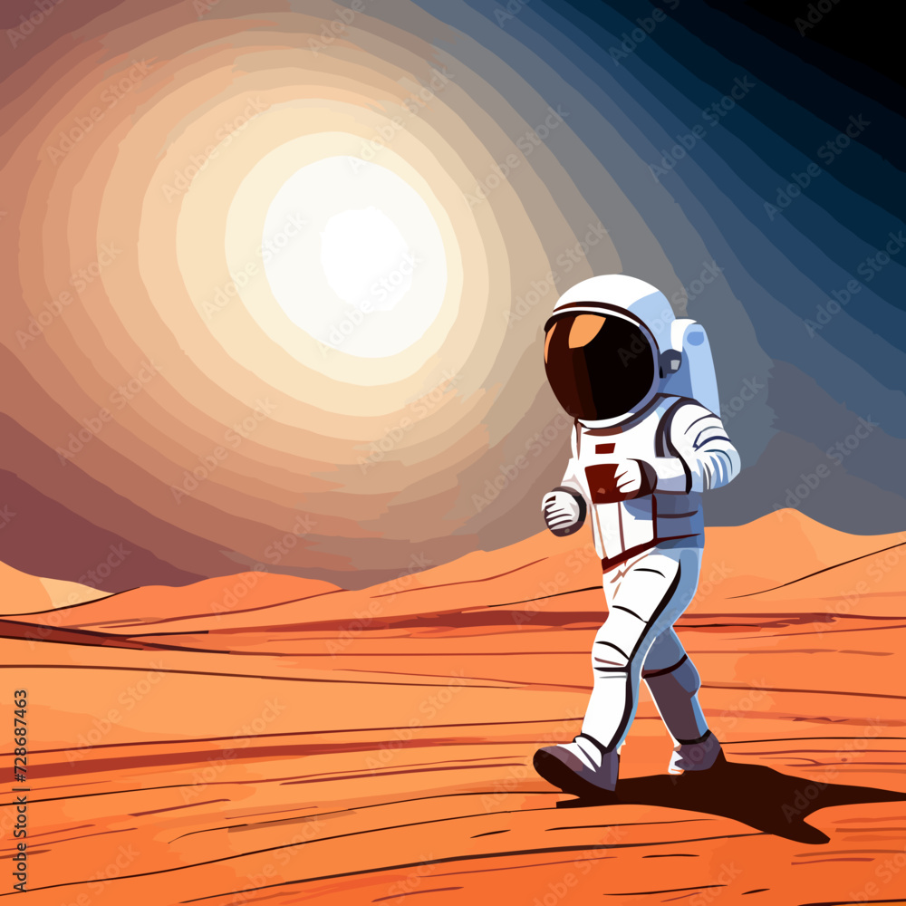 An astronaut walking on Mars Explore this captivating vector ...