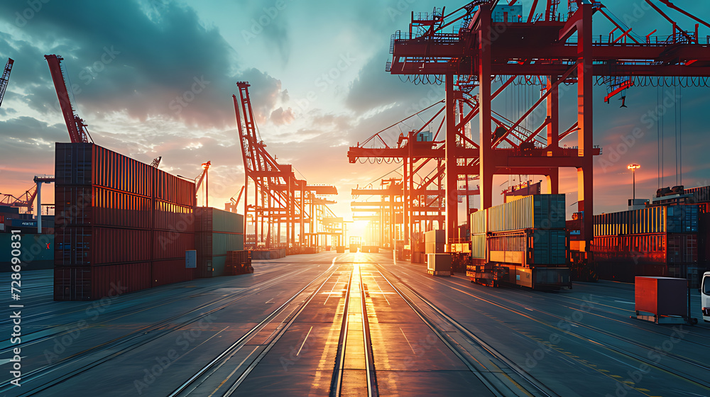 Port for shipping with a robotic crane handling containers Stock Photo ...