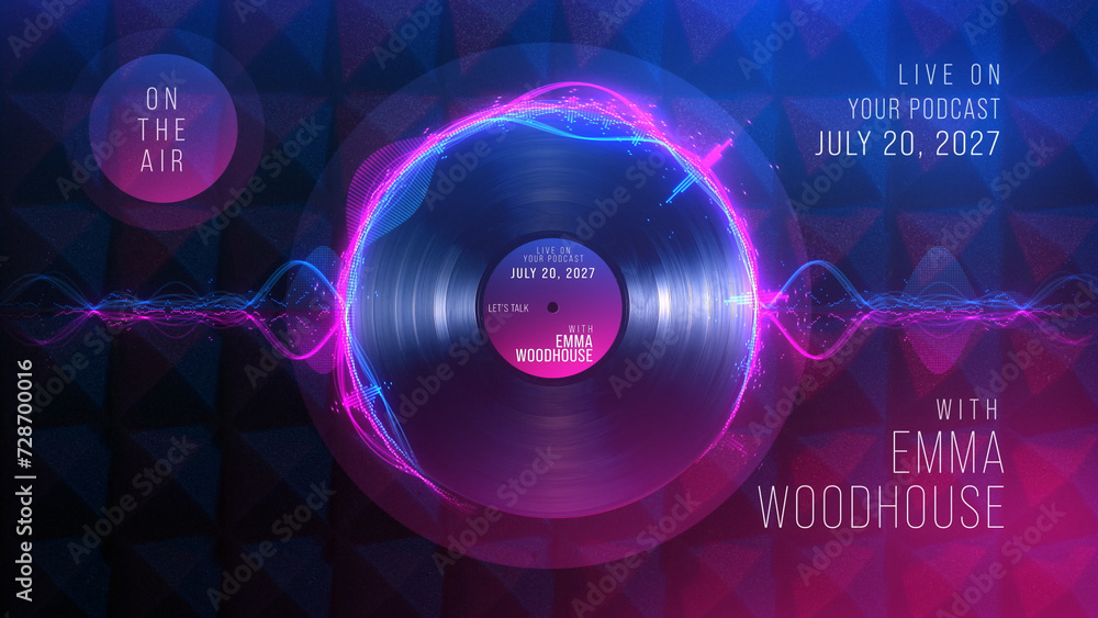 Neon Vinyl Records Round Audio Visualizer for Podcast Stock Template ...