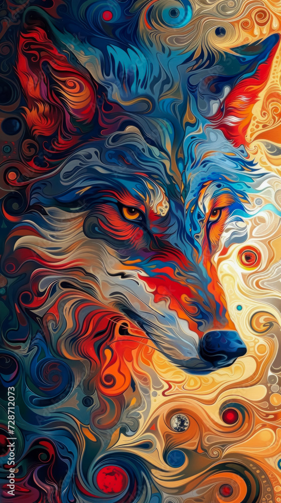 Abstract Wolf with Swirling patterns vibrant color, a Abstract wolf ...