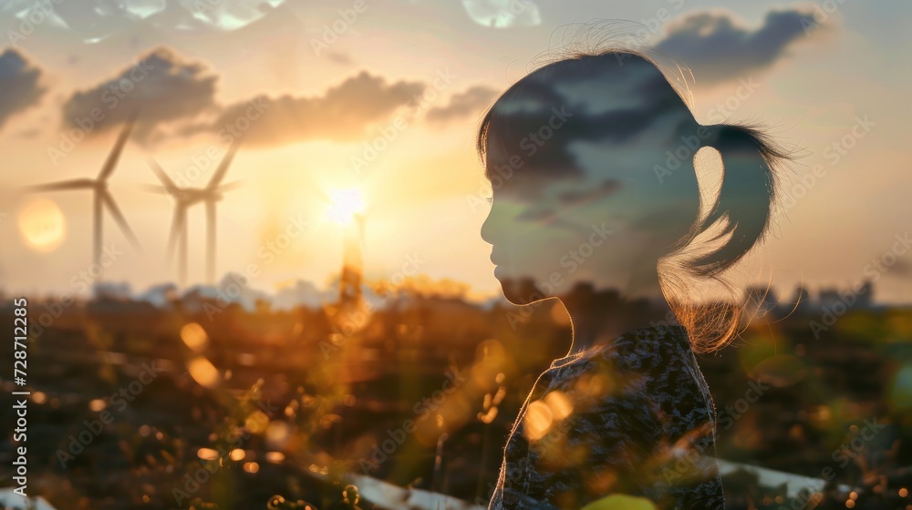 children and clean energy concept, light colors, Environmentally ...