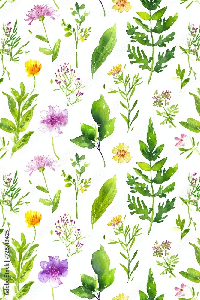 Vertical Watercolor seamless Illustration of spring flowers with ...