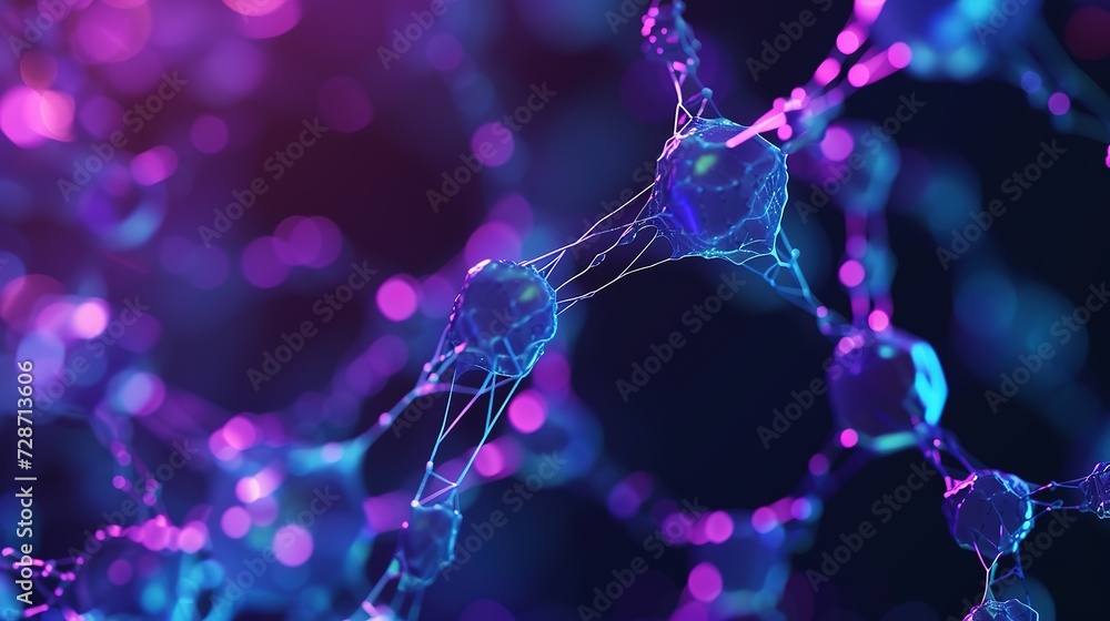 A vivid representation of neural connections in a network with glowing ...