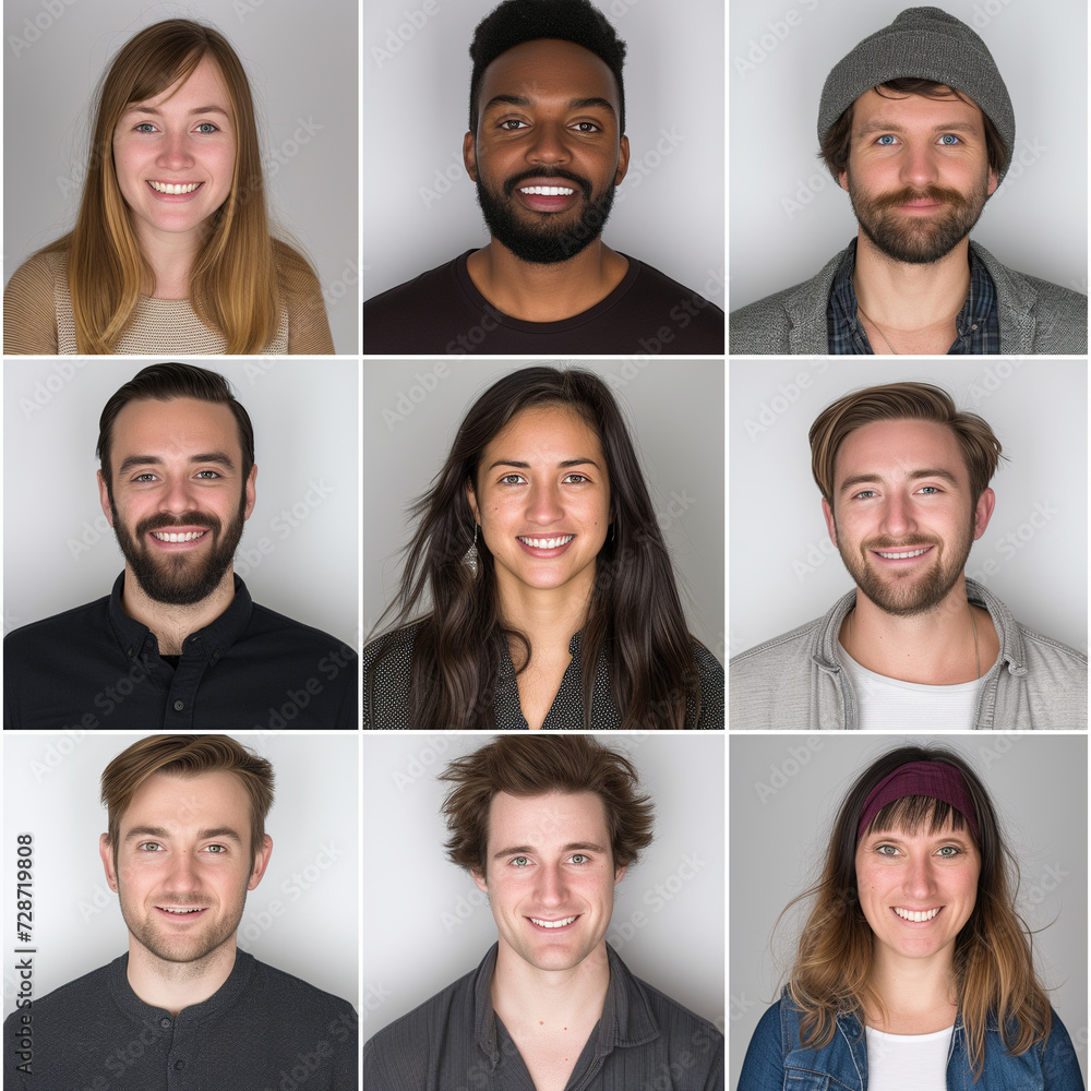 Collage portrait of multiracial smiling different business people. A ...