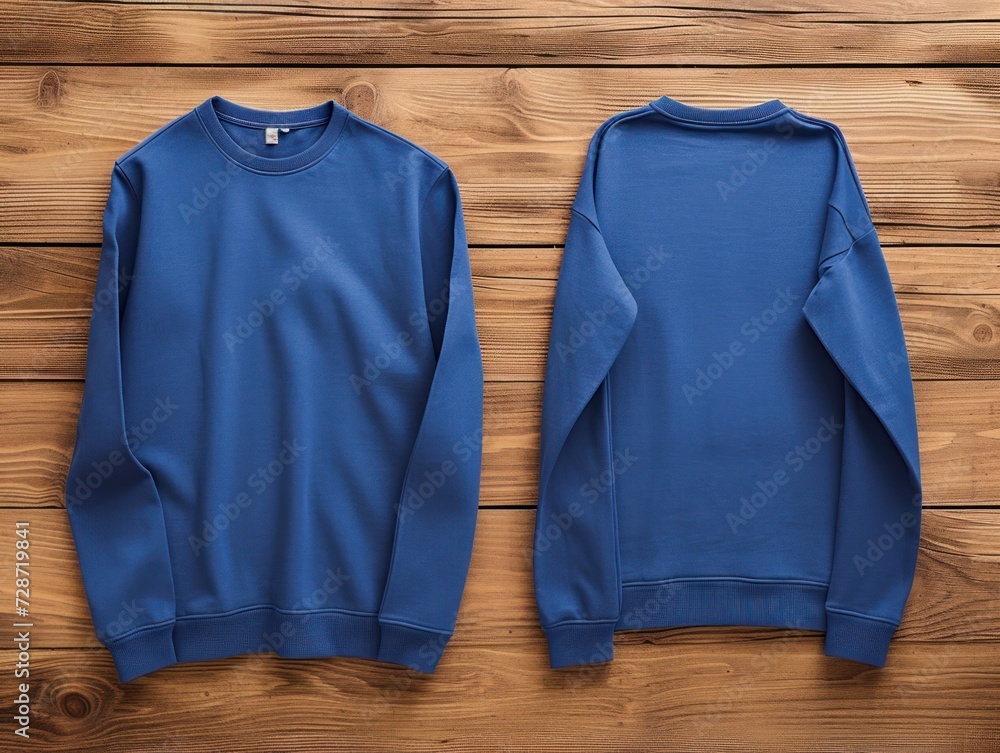 Blank Navy Blue Long Sleeve T Shirt Mockup Front and back on Wooden ...