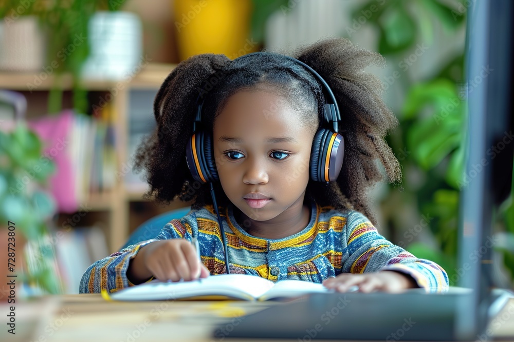 Foto de Immersive Learning Experience A Young Student Engrossed in ...