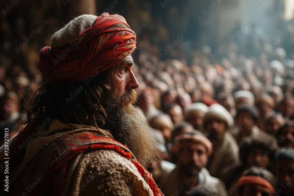 Imagination of Jesus Christ standing before a solemn assembly, facing ...