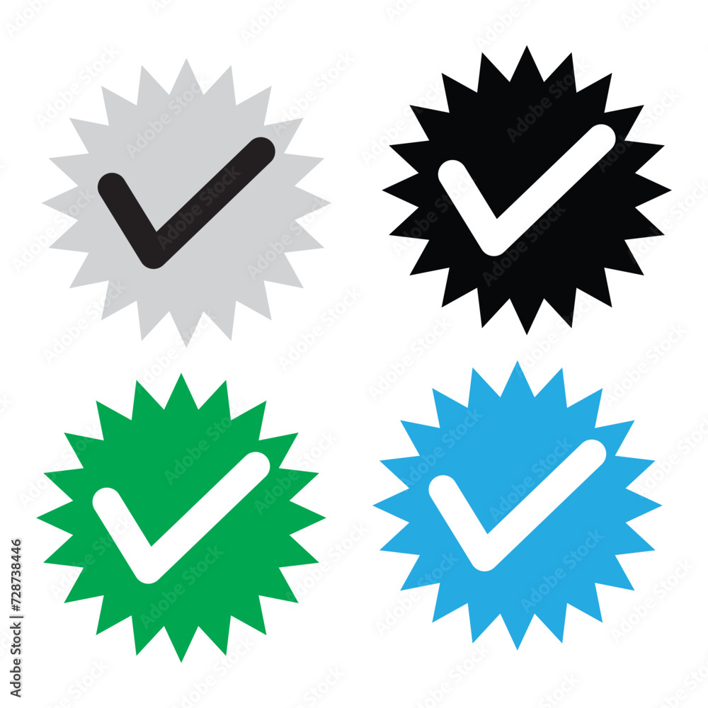 Verify or checkmark icons vector in four different colour . Instagram ...