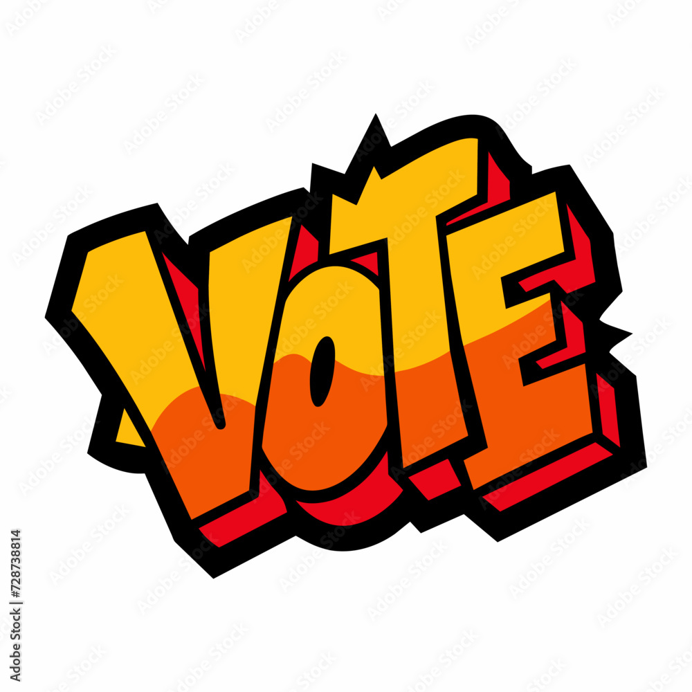 The word VOTE in street art graffiti lettering vector image style on a ...