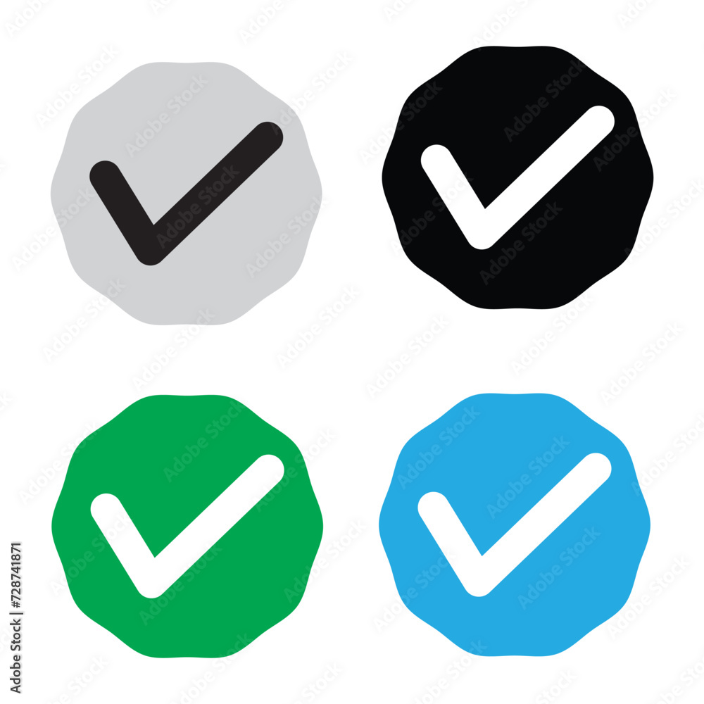 Verify or checkmark icons vector in four different colour . Instagram ...