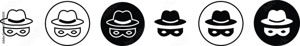 Agent icon set. Spy sunglasses. Hat and glasses, Mystery man sign ...